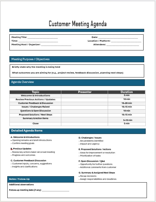 Customer Feedback Meeting Agenda - Guidelines, Templates & Samples